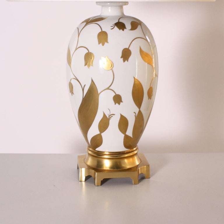 White Porcelain, Gold and Brass Marbro Lamp, circa 1950 at 1stDibs