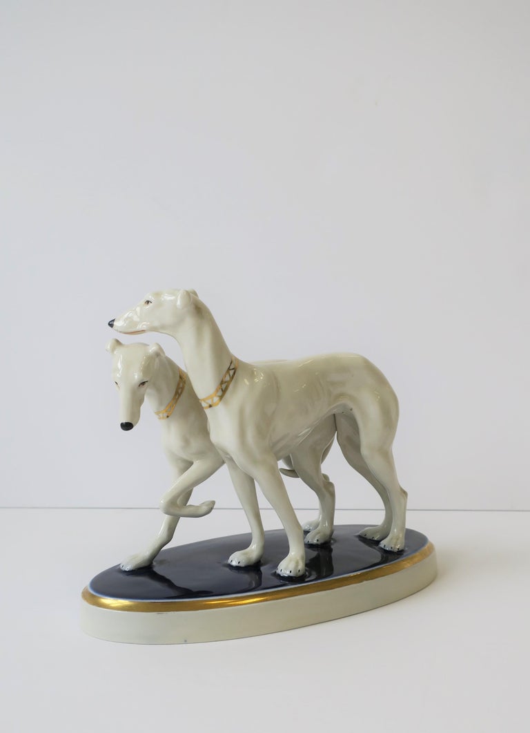 Art Deco White Porcelain Greyhound Dogs Sculpture by Royal Dux Bohemia ...