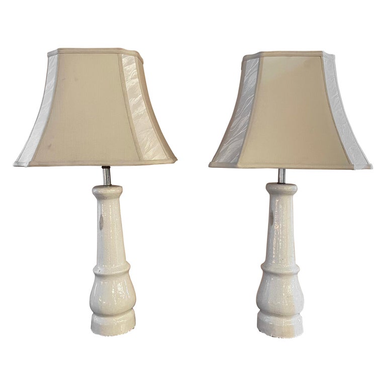White Porcelain Leg Table Lamps with Shades For Sale at 1stDibs