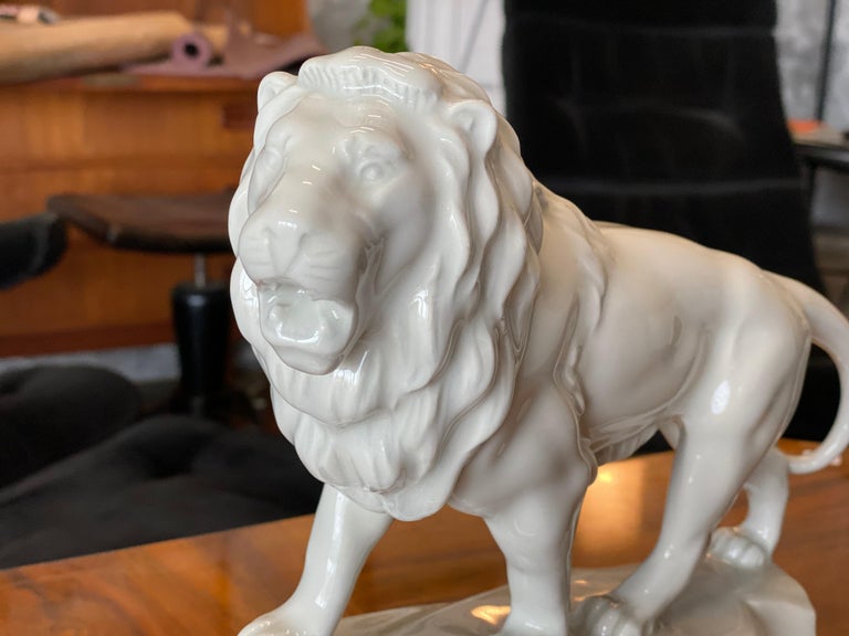 White Porcelain Sculpture of a Lion, Mid 20th Century at 1stDibs