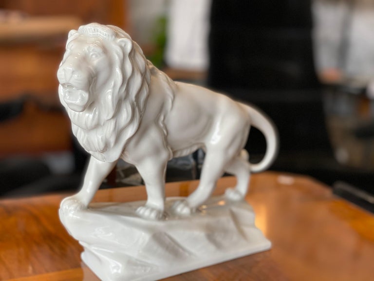 White Porcelain Sculpture of a Lion, Mid 20th Century at 1stDibs