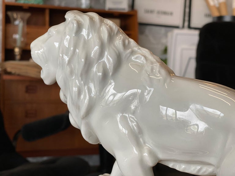 White Porcelain Sculpture of a Lion, Mid 20th Century at 1stDibs