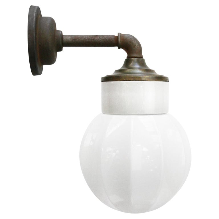 White Porcelain Vintage Industrial Opaline Milk Glass Brass Wall Lamp ...