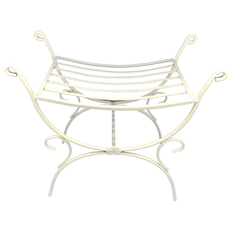 White Powder-Coated Metal Stool Or Bench For Sale at 1stDibs