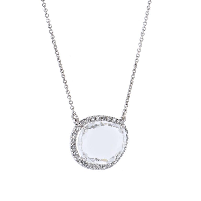 4.04 Carat Cobblestone Cut White Quartz with 27 Pave Set Diamonds Halo ...