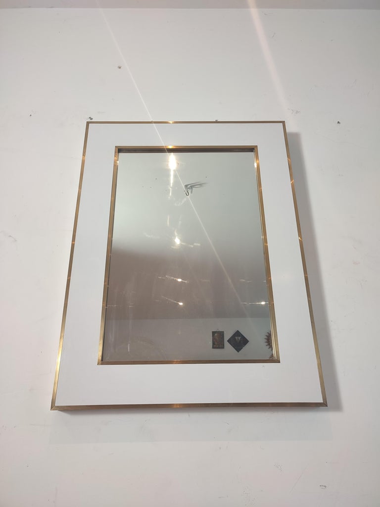 White Rectangle Mirror with Brass Details from Alain Delon for Maison ...