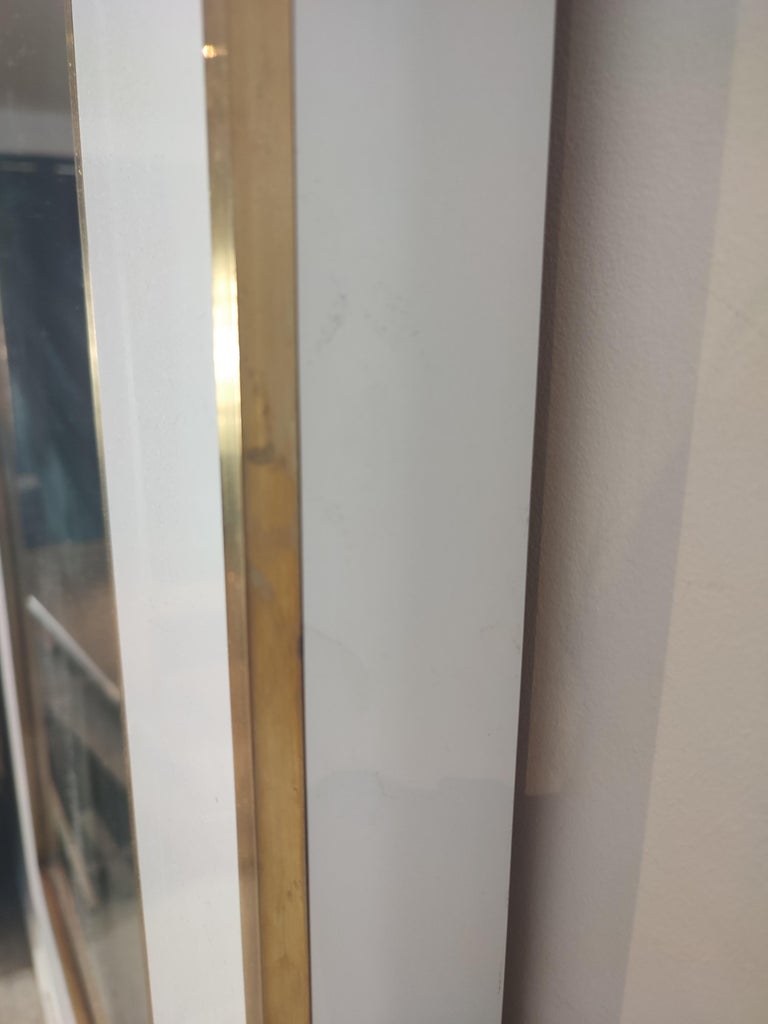 White Rectangle Mirror with Brass Details from Alain Delon for Maison ...