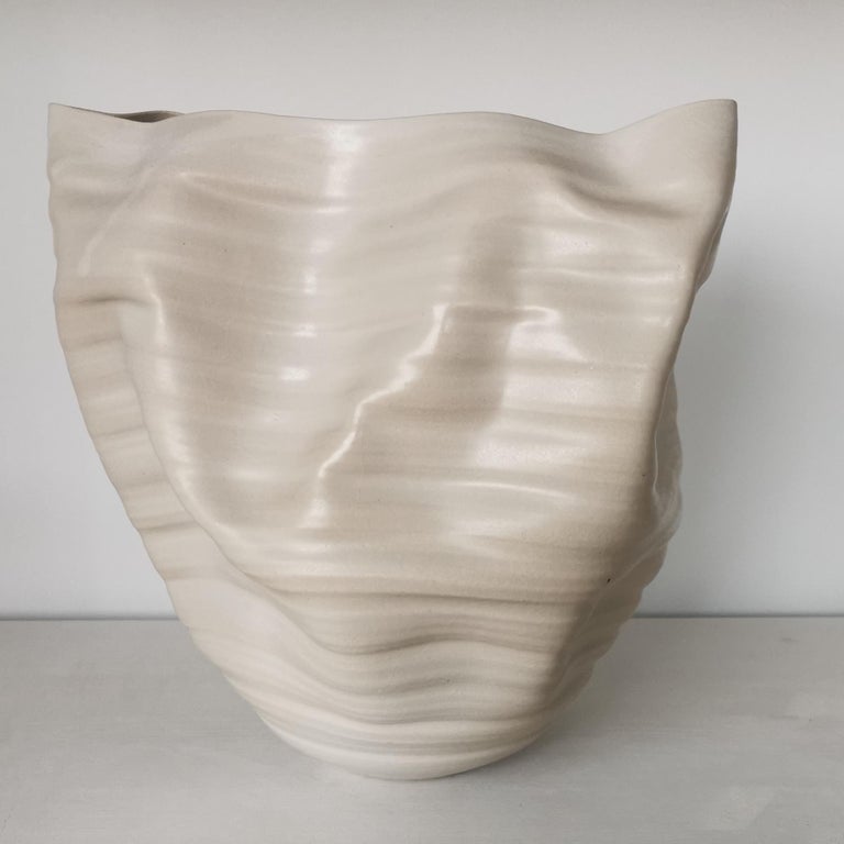 White Ribbed Undulating Form V2, Ceramic Sculpture, Objet D'art For ...