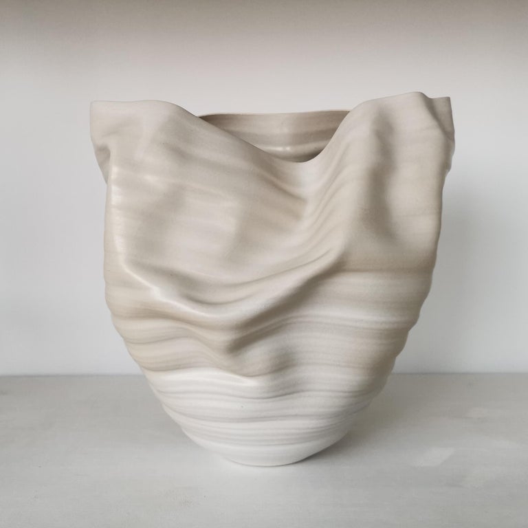 White Ribbed Undulating Form V2, Ceramic Sculpture, Objet D'art For ...