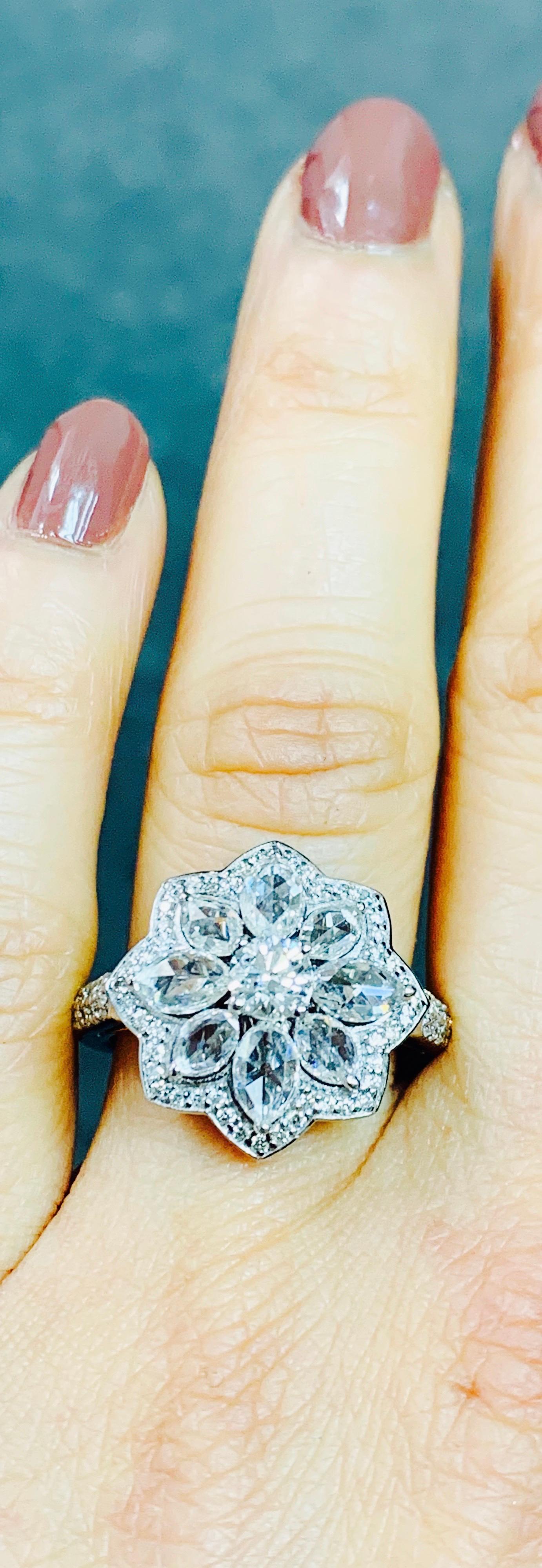 White Round Brilliant and Rose Cut Diamond Engagement Ring in 18 Karat ...