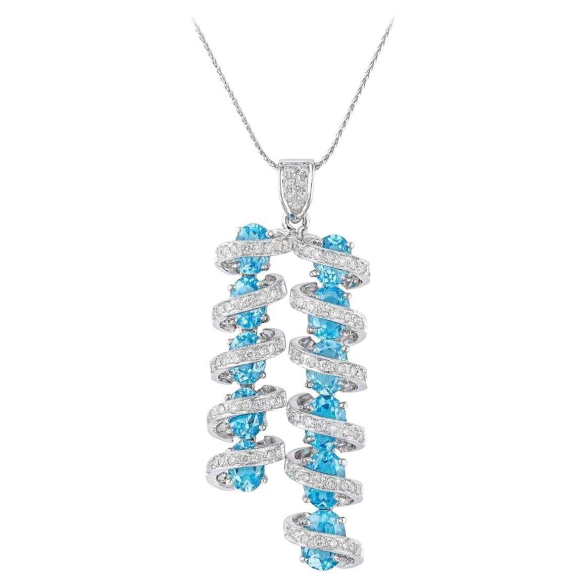 1.48 Carat White Round Brilliant Diamond and 13.25 Carat Blue Topaz ...