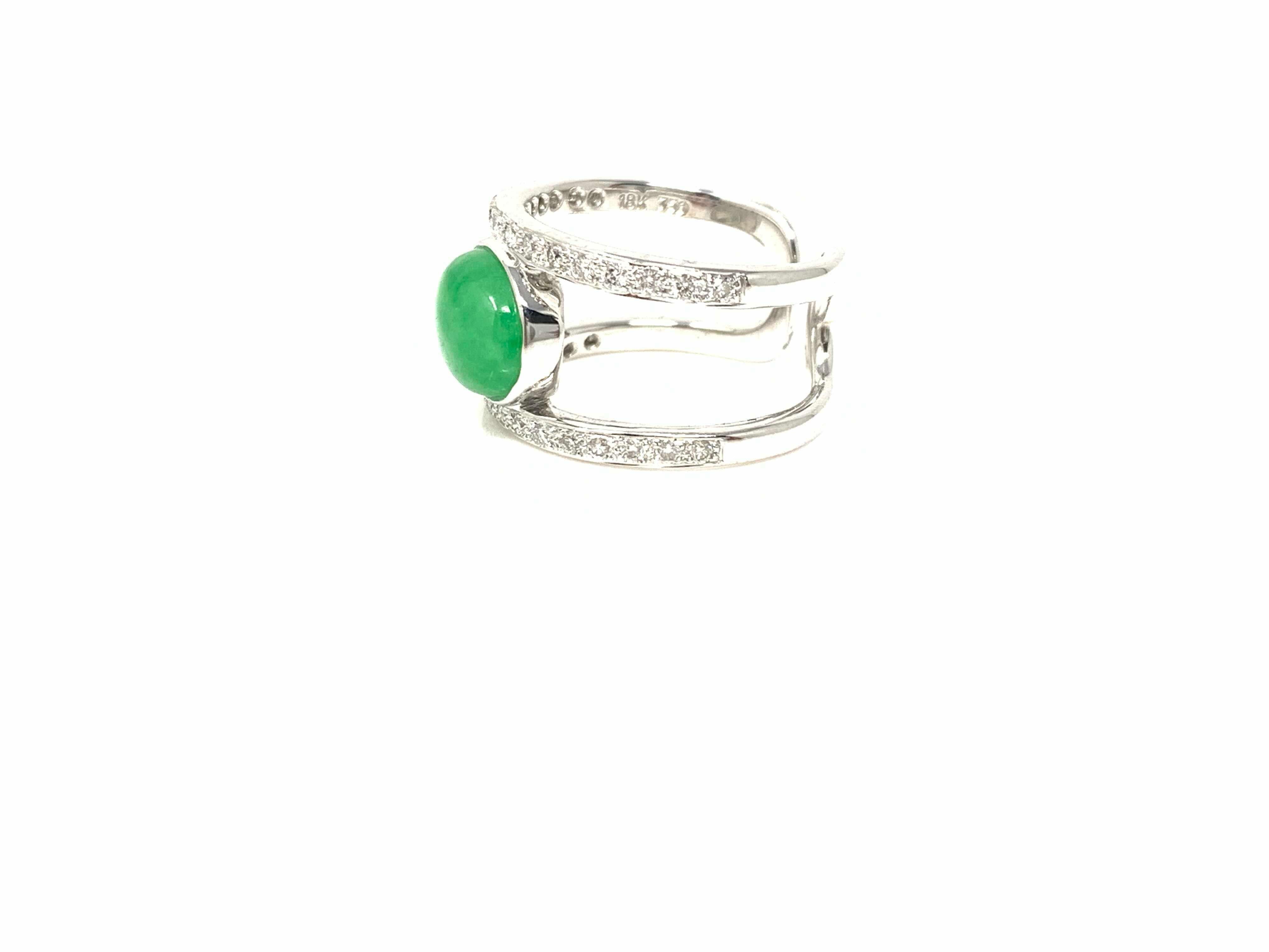 GIA Certified Green Jadeite Jade Oval Cabochon And Diamond Ring In 18 K ...
