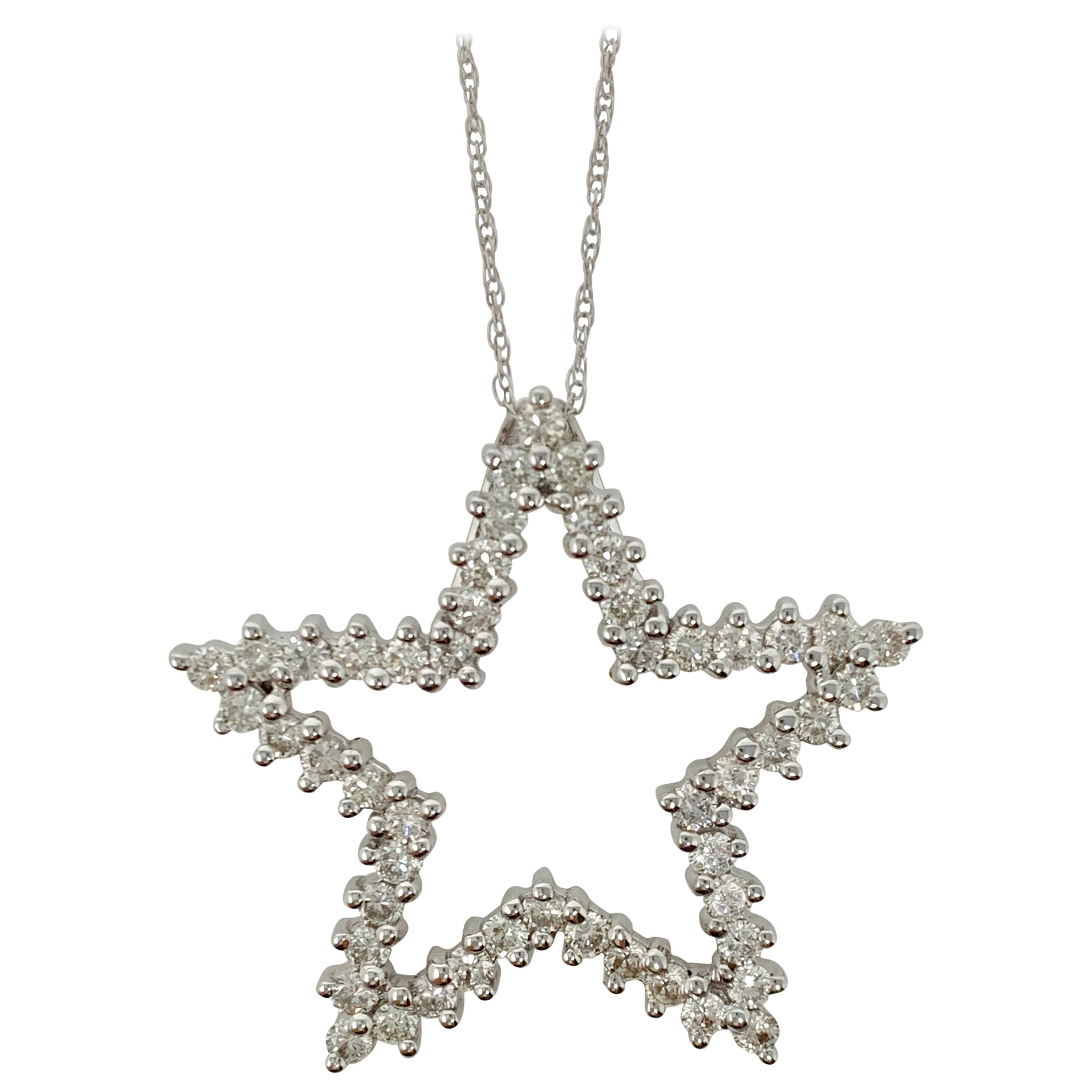 White Round Brilliant Diamond Star Pendant For Sale (Free Shipping) at ...