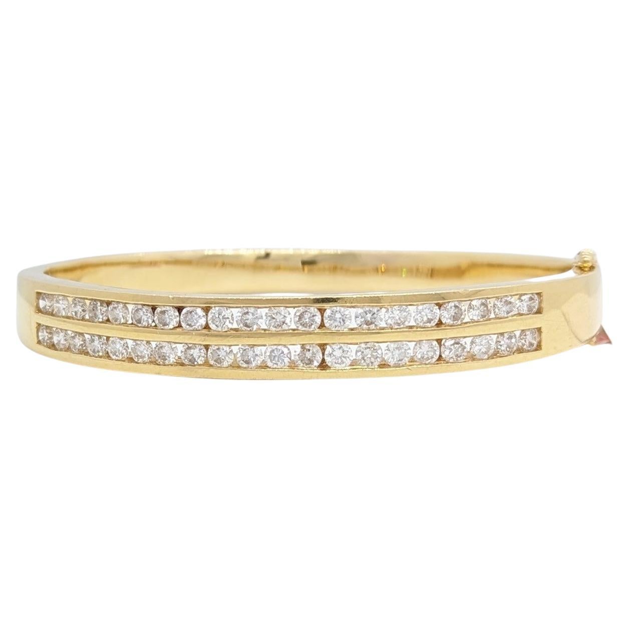 White Round Diamond Bangle in 14K Yellow Gold at 1stDibs