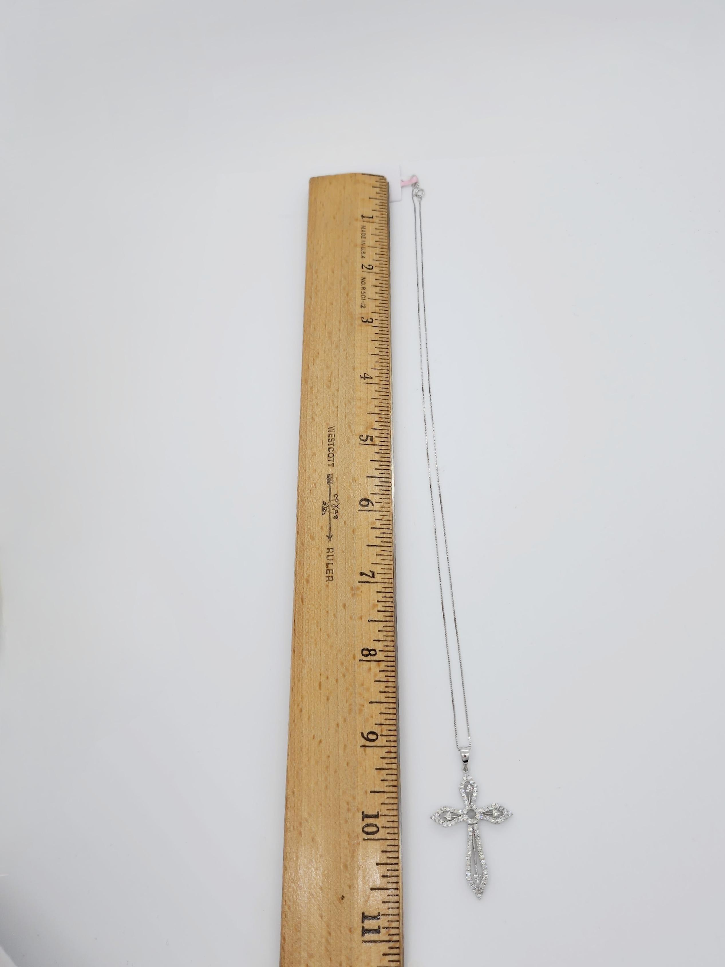 White Round Diamond Cross Pendant Necklace in 14k White Gold For Sale ...