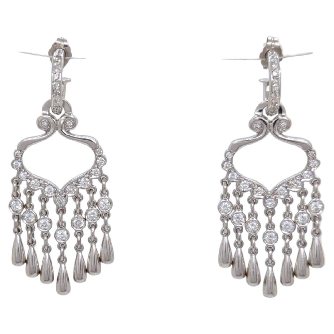 18k White Gold Dangling Earrings with Round Cut Diamonds For Sale at ...