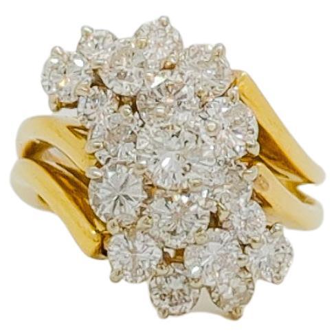 White Diamond Round and Square Design Ring in 18K White Gold For Sale ...