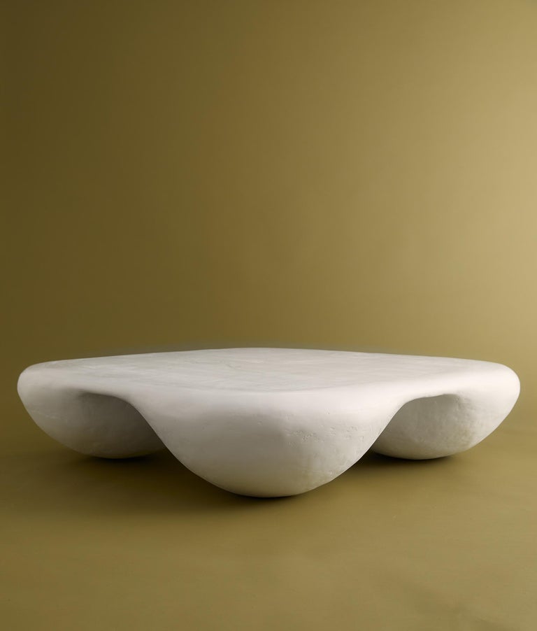 White Rounded Square Quad Coffee Table in Stone Composite by Mike Ruiz ...