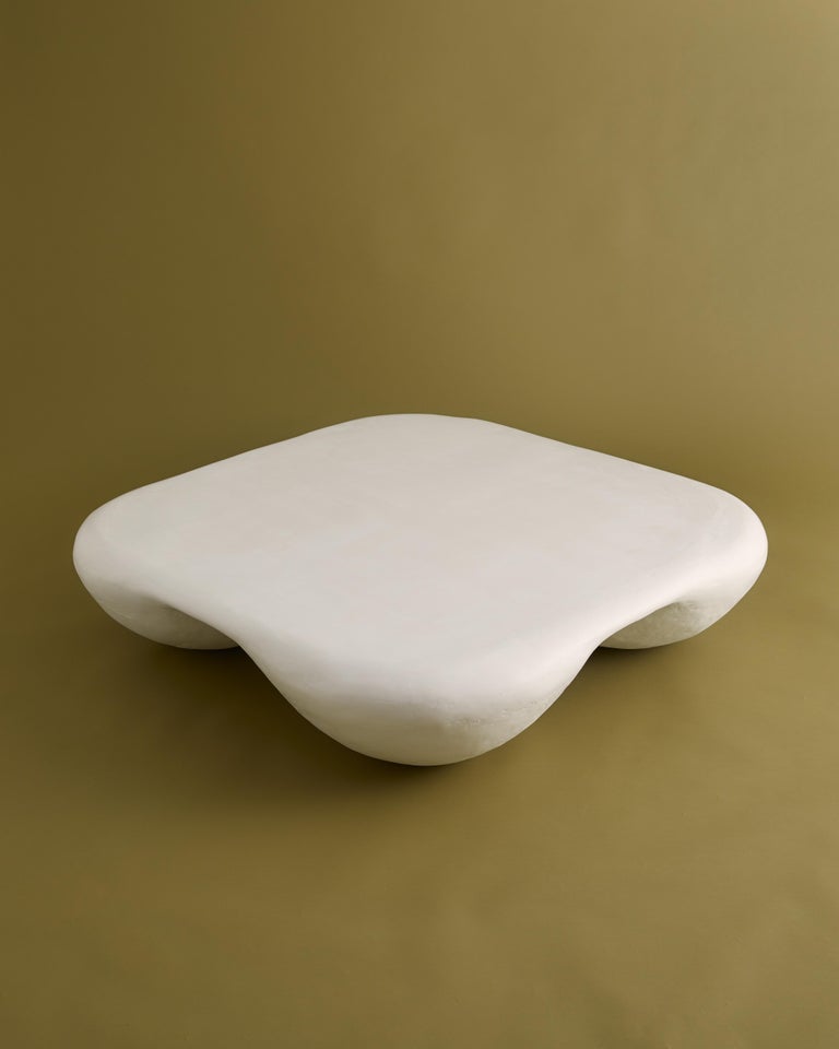 White Rounded Square Quad Coffee Table in Stone Composite by Mike Ruiz ...
