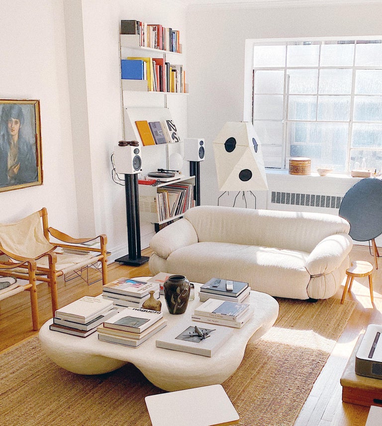 White Rounded Square Quad Coffee Table in Stone Composite by Mike Ruiz ...