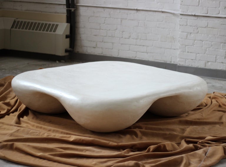 White Rounded Square Quad Coffee Table in Stone Composite by Mike Ruiz ...