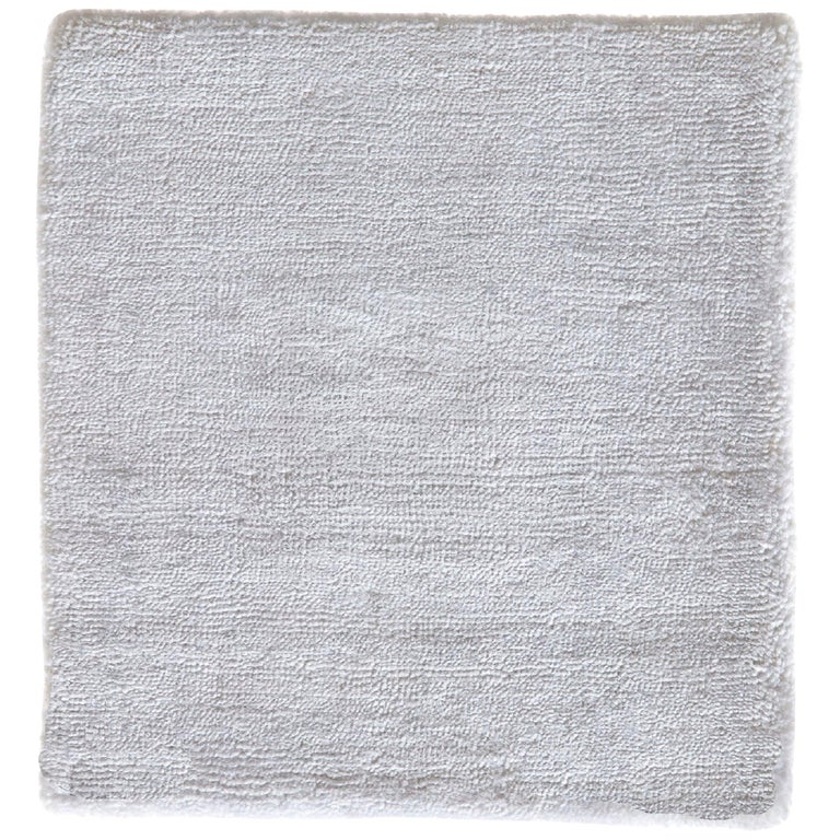 Modern Minimalist Solid White Neutral Hand Loom Semi Plush Rug For Sale ...