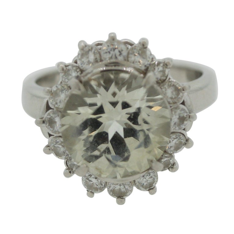 White Sapphire Diamond Platinum Ring For Sale at 1stDibs
