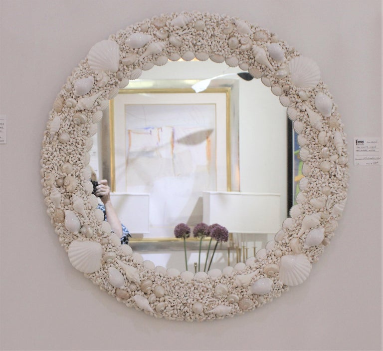 White Seashell Encrusted Mirror by Iconic Snob Galeries For Sale at 1stDibs