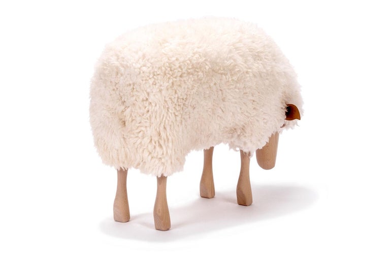 White Sheepskin with Beechwood and Leather Handmade, Small Grazing ...