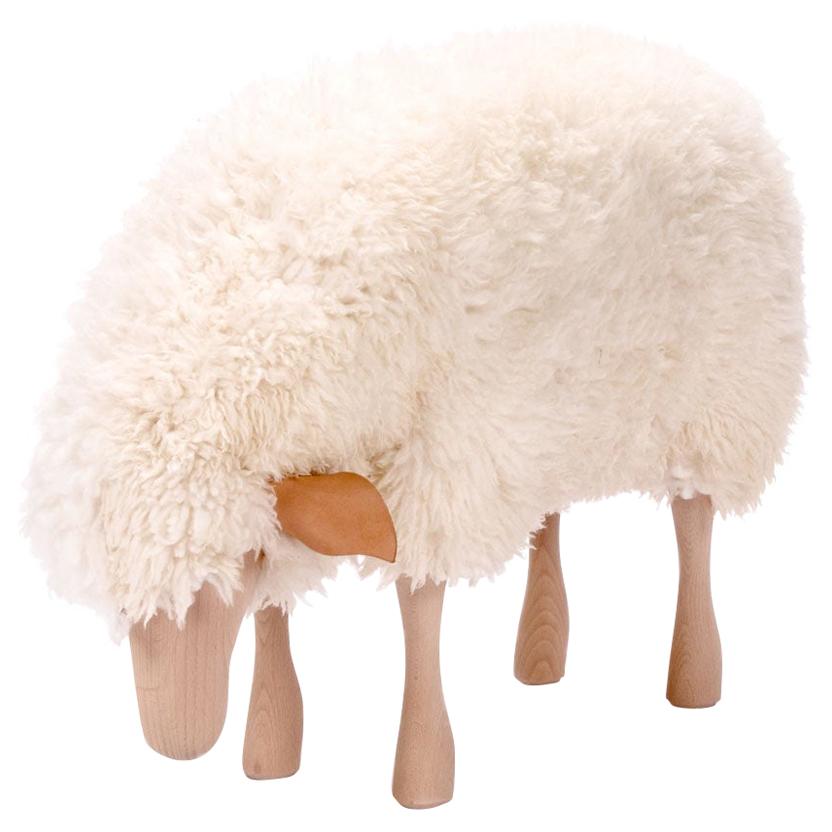 White Sheepskin with Beechwood and Leather Handmade, Small Grazing ...