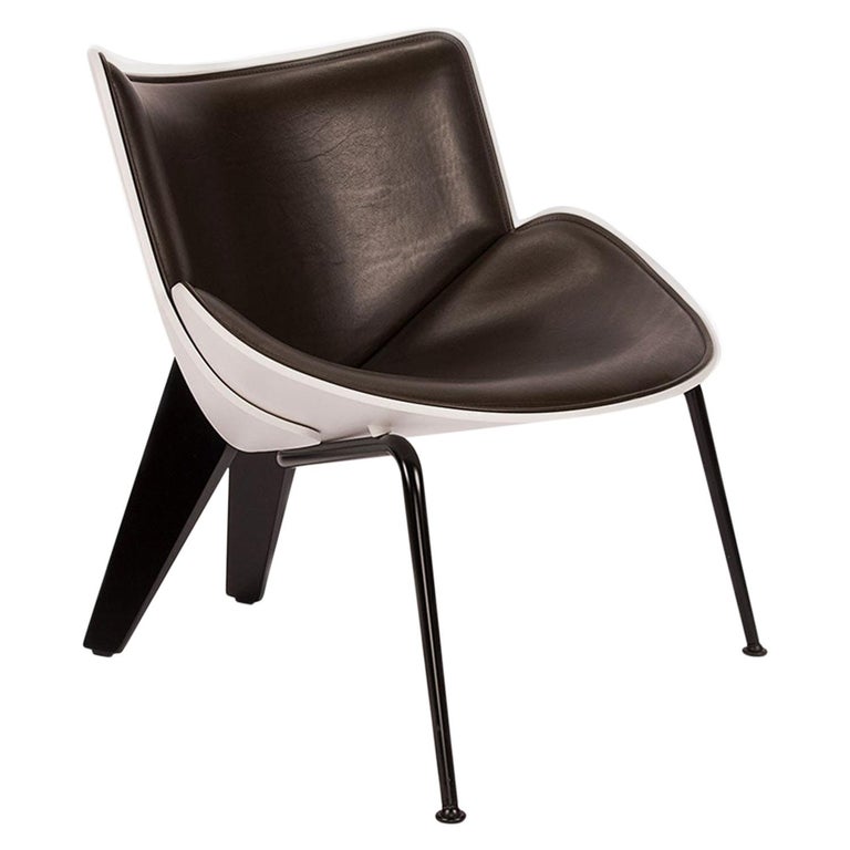 White Shell with Leather Seat Small Armchair, B&B Italia at 1stDibs