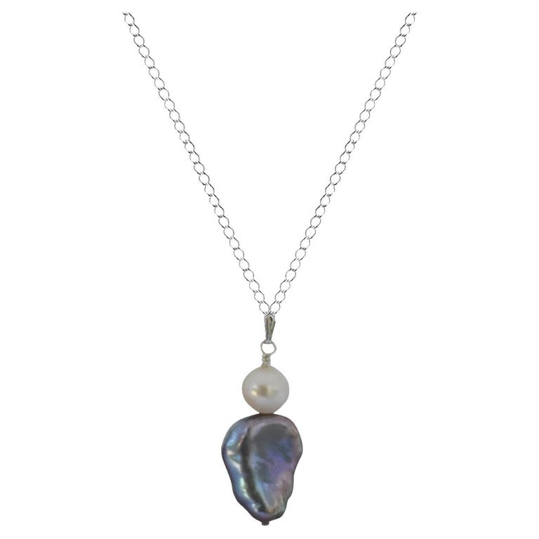 White silver freshwater pearl .925 sterling silver necklace For Sale at ...
