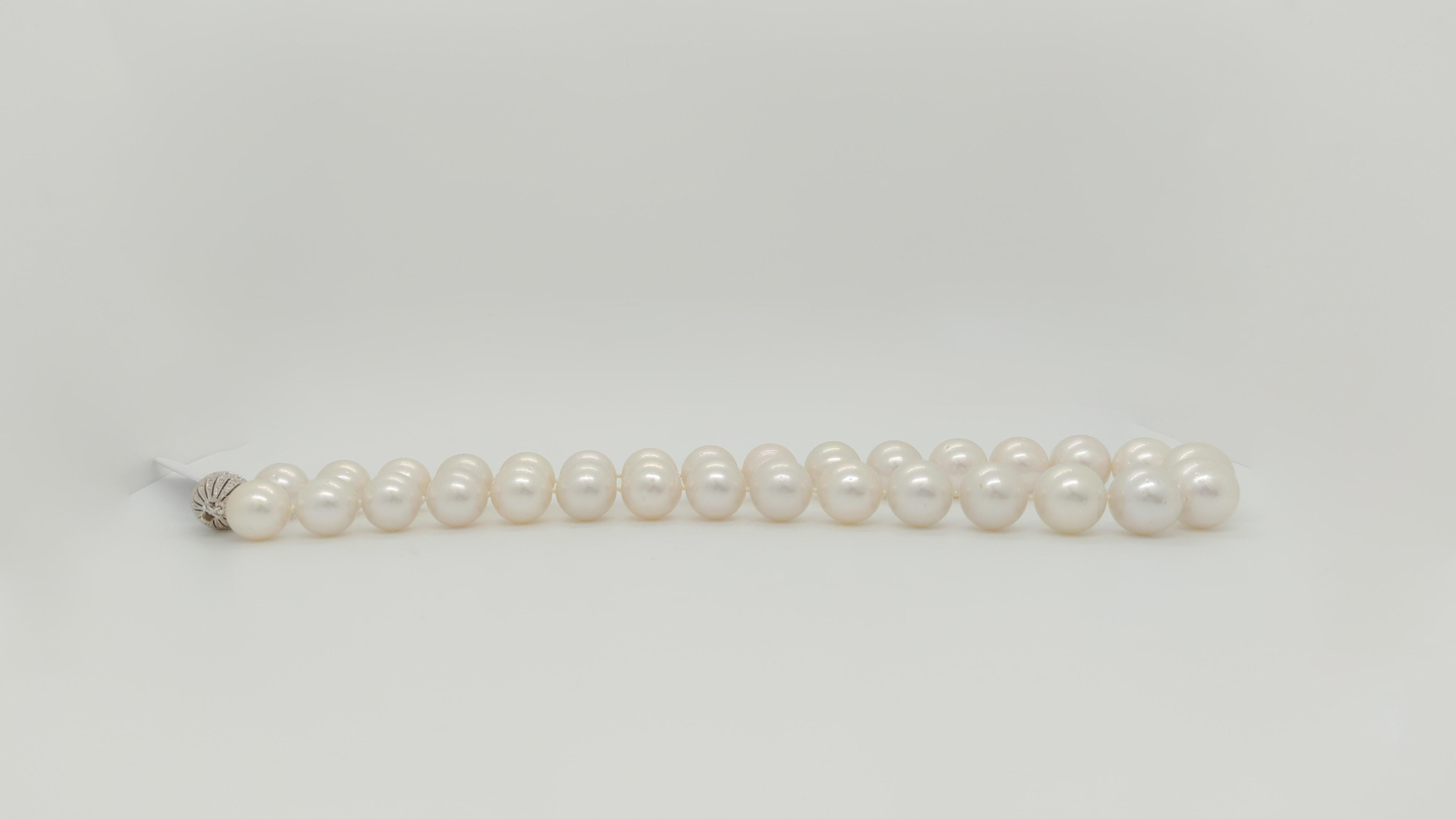 White South Sea Pearls with White Diamond Ball Clasp Necklace in 18K ...