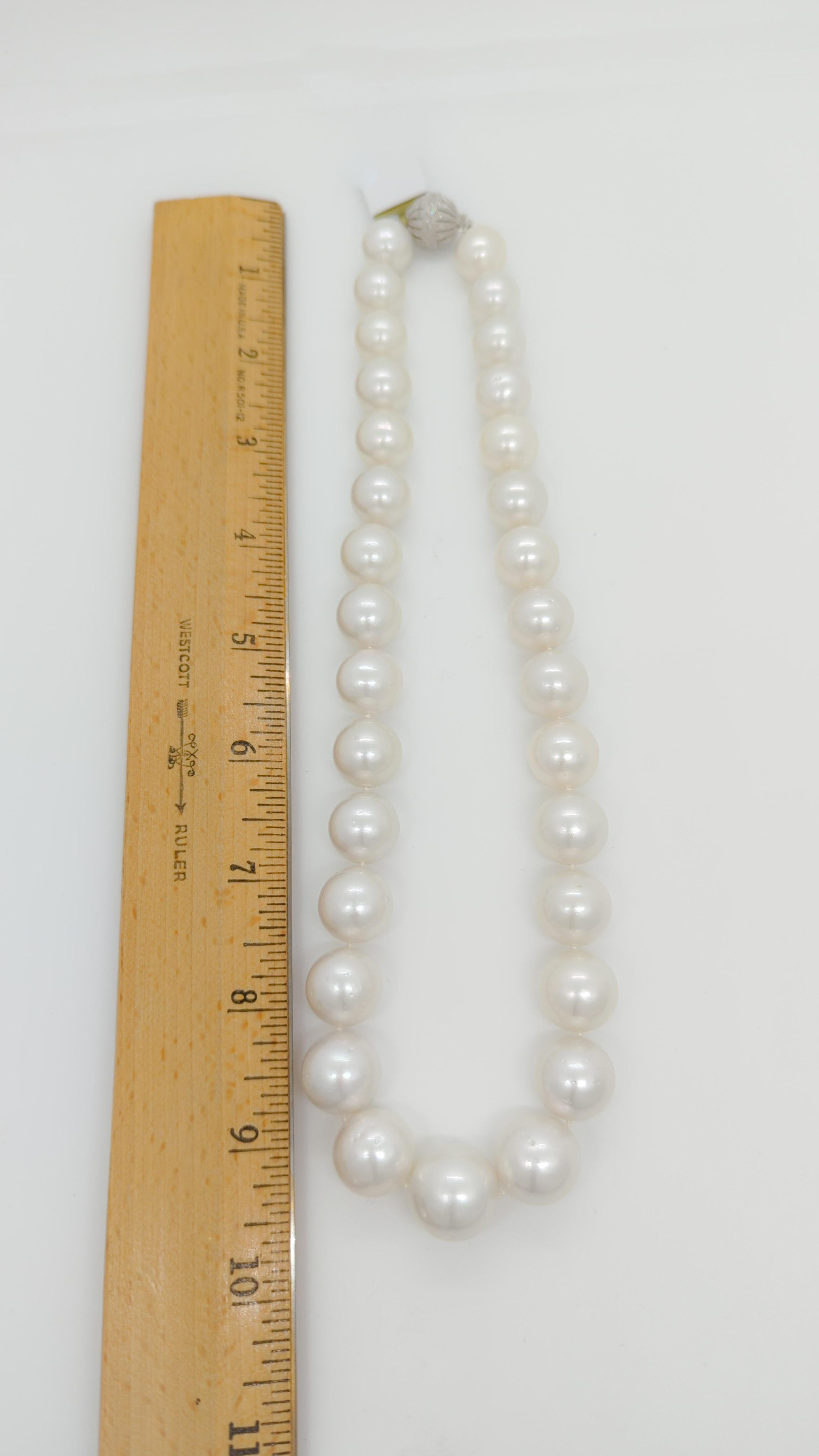 White South Sea Pearls with White Diamond Ball Clasp Necklace in 18K ...