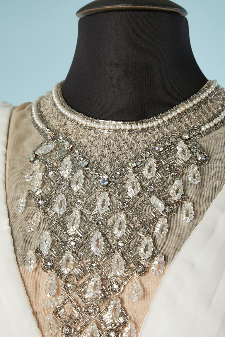 White sunray pleated cocktail dress with embroideries on neckline Jack ...