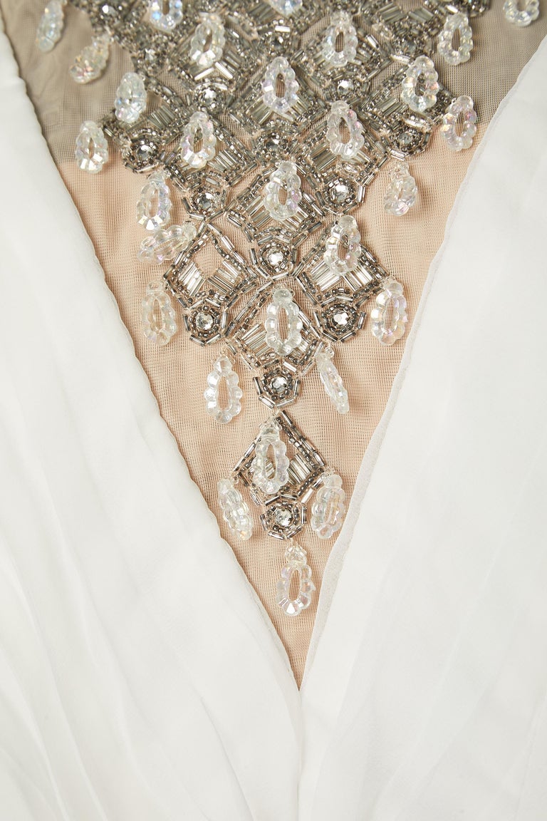 White sunray pleated cocktail dress with embroideries on neckline Jack ...