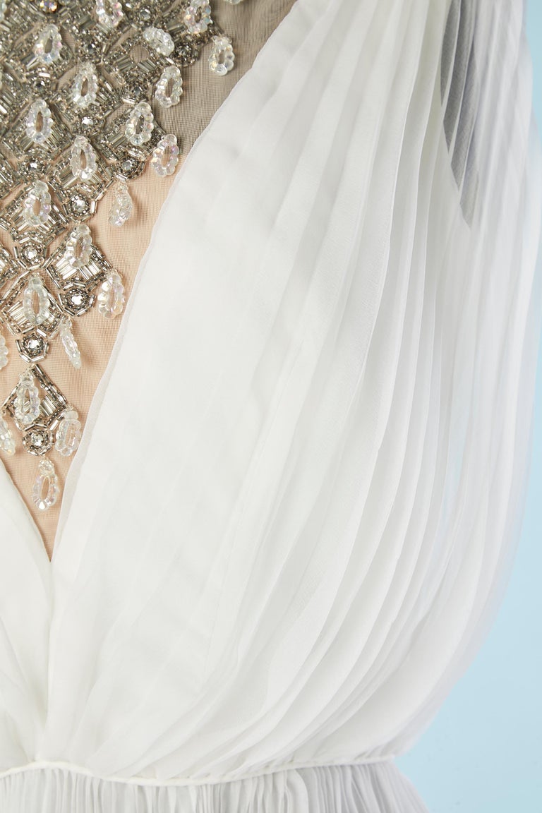 White sunray pleated cocktail dress with embroideries on neckline Jack ...