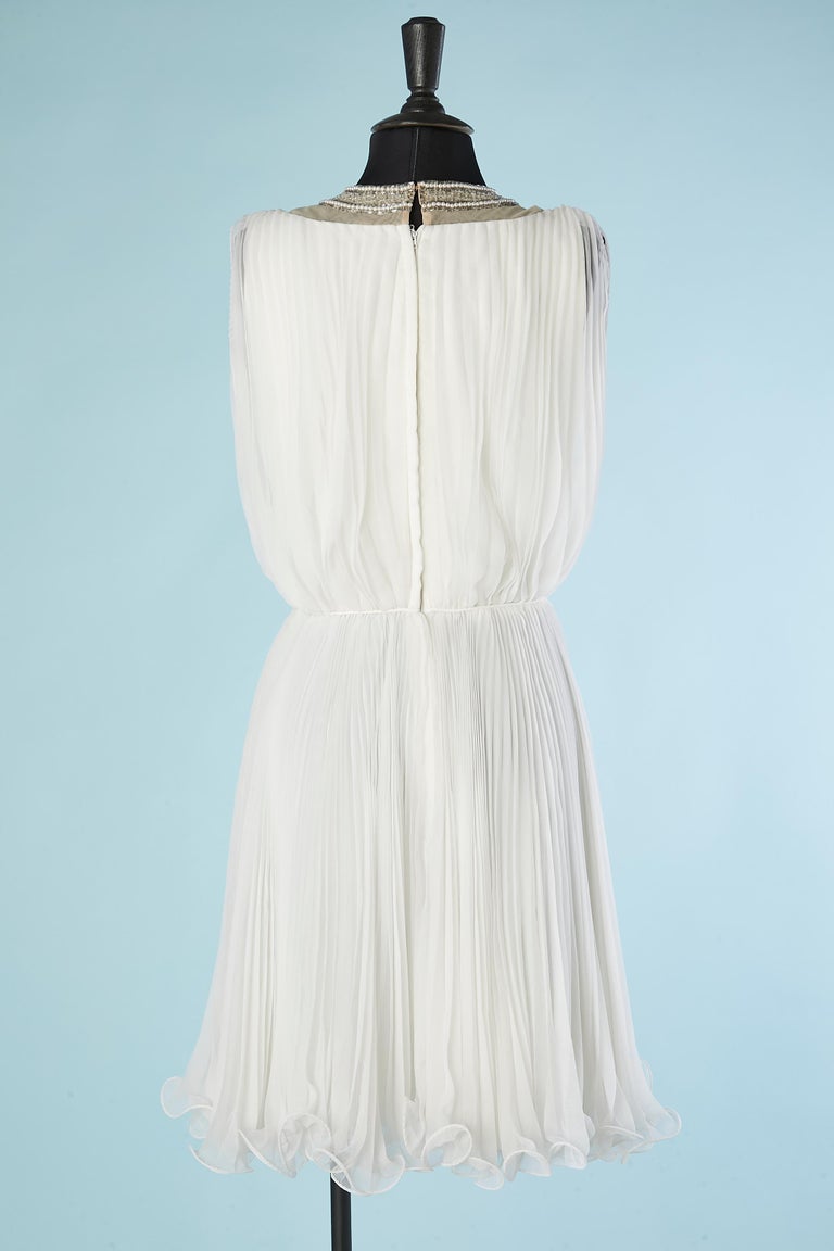 White sunray pleated cocktail dress with embroideries on neckline Jack ...