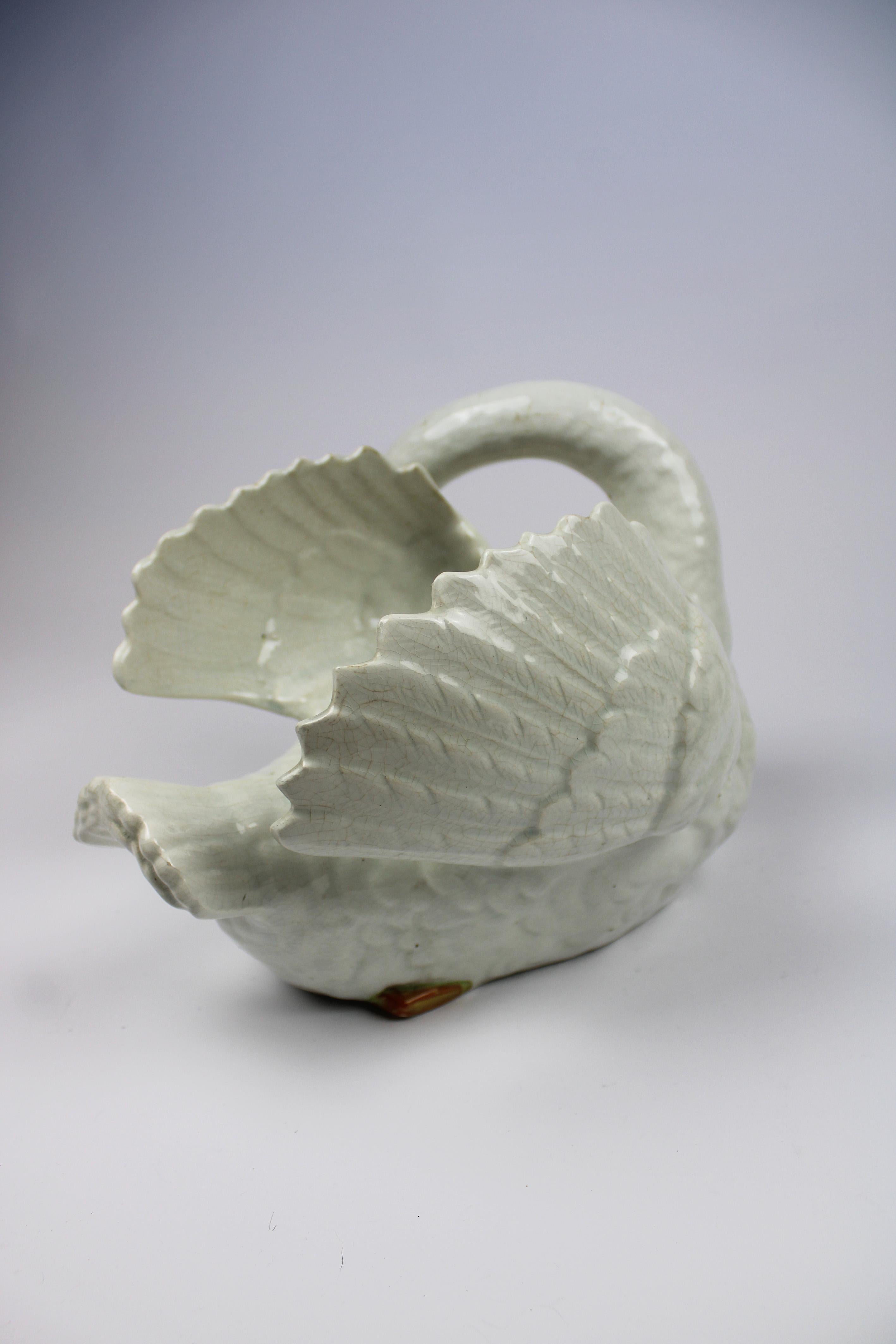White Swan Jardinière Majolica Stamped Imeriale Nimy Belgium Art ...