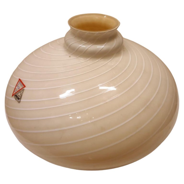 White Swirl Murano Vase, Mouth Blown, Extra Large Vase For Sale at 1stDibs