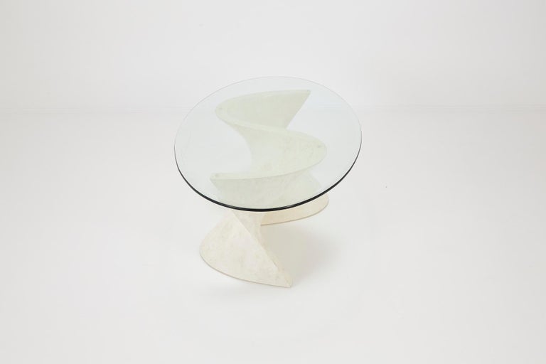 White Tessellated Stone Coffee Table with Glass Top and Wavy Base ...