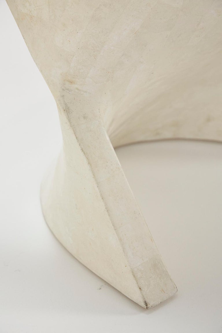 White Tessellated Stone Coffee Table with Glass Top and Wavy Base ...