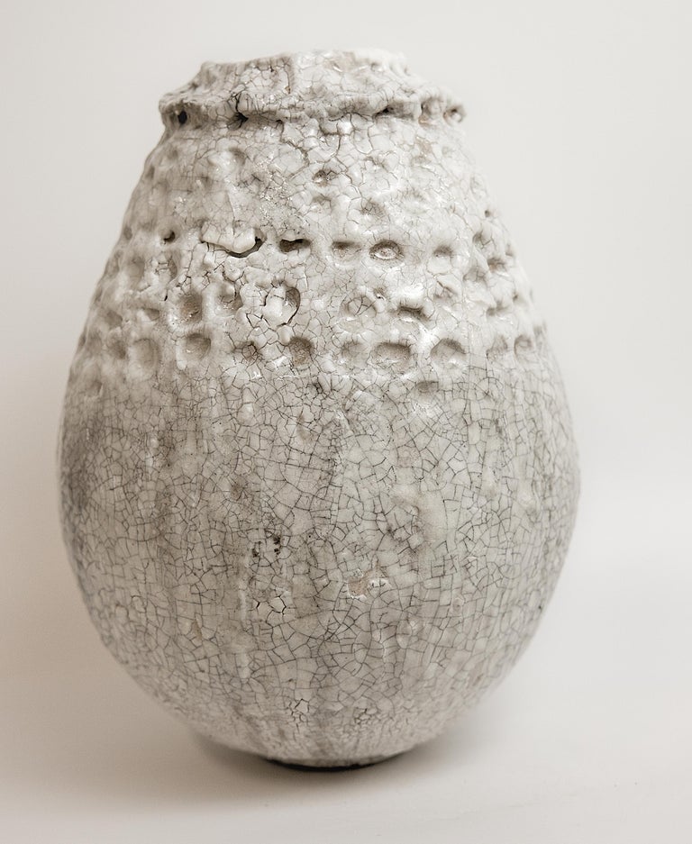White Texture Stoneware Vase For Sale at 1stDibs