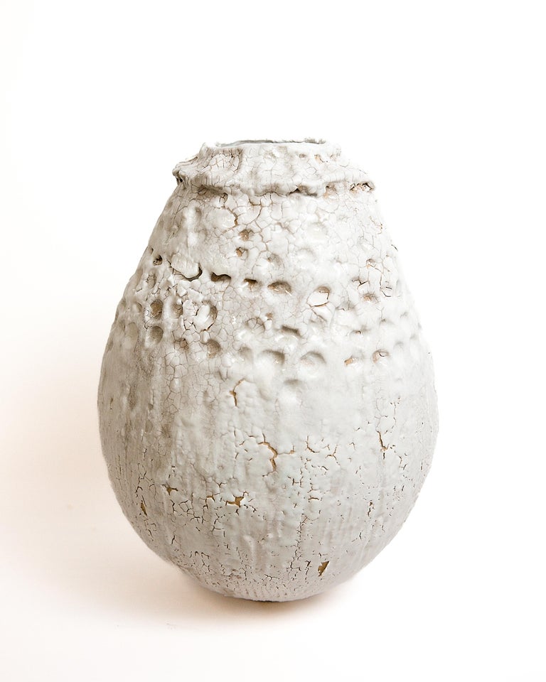 White Texture Stoneware Vase For Sale at 1stDibs
