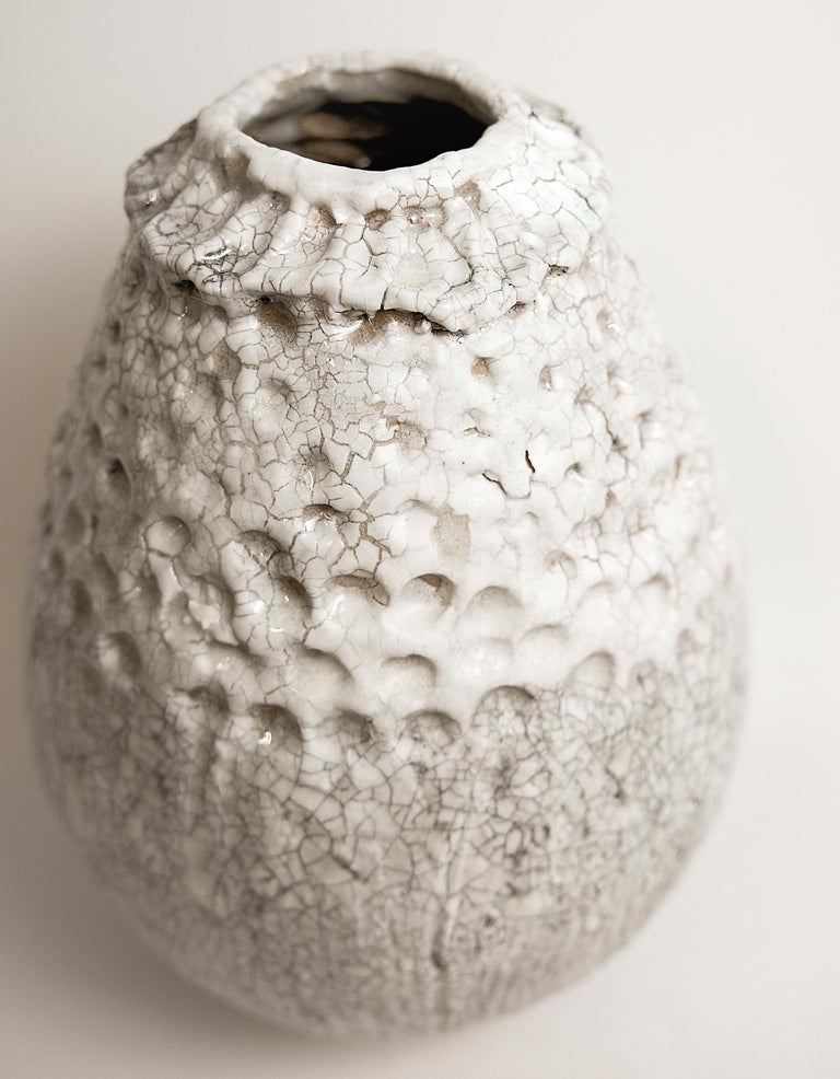 White Texture Stoneware Vase For Sale at 1stDibs