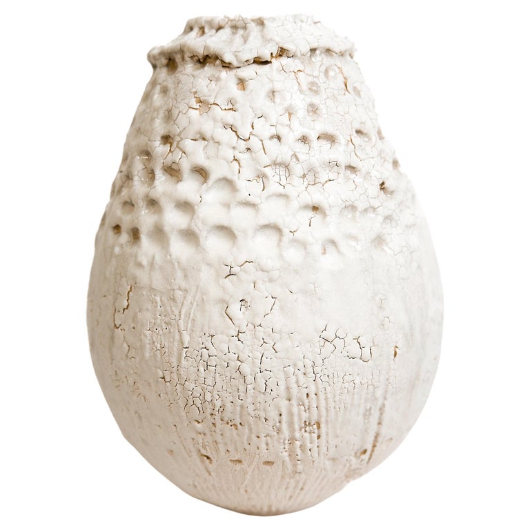 White Texture Stoneware Vase For Sale at 1stDibs