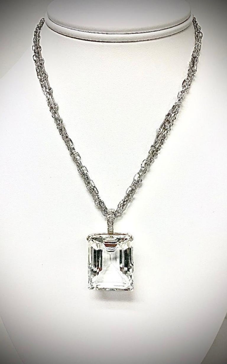 White Topaz Pendant 80 Carats with Pave Diamonds Chain Necklace For ...