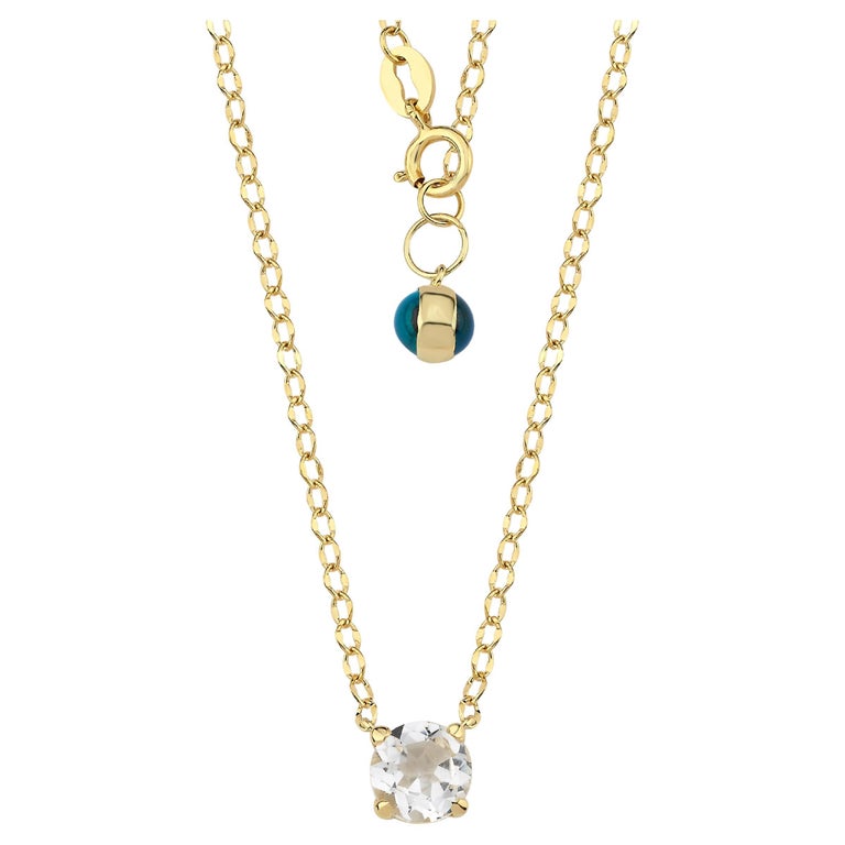 14k Gold White Topaz Solitaire Chain Necklace For Sale at 1stDibs