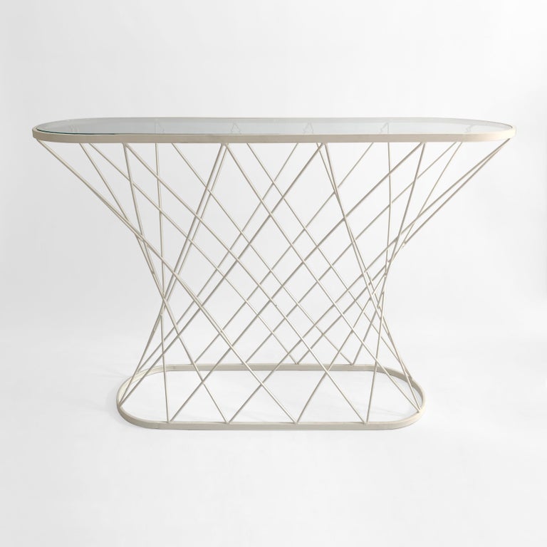 White Twisted Console Table 1980s Isamu Noguchi Style Usa Mid-Century Oval For Sale at 1stDibs