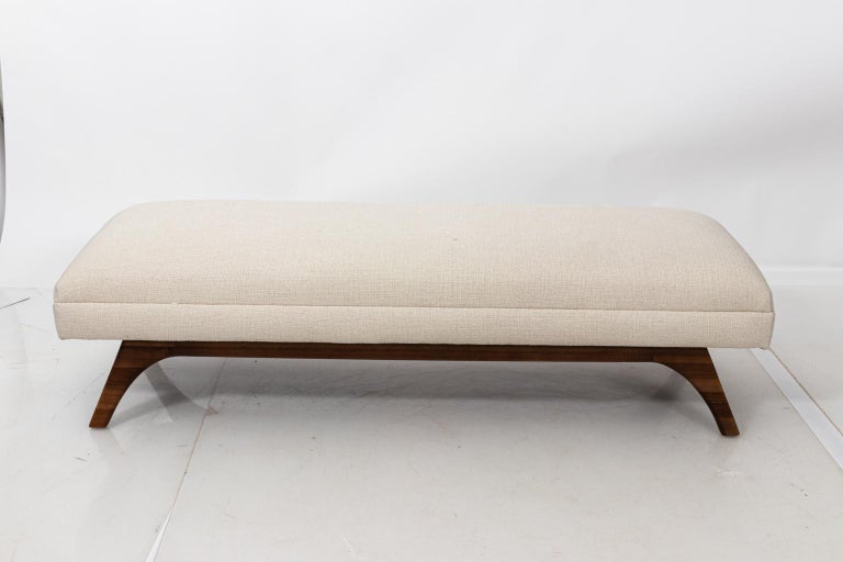 White Upholstered Mid-Century Modern Style Bench at 1stDibs